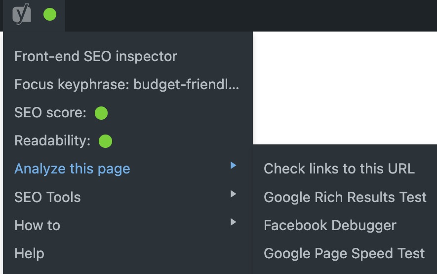 The Yoast SEO admin bar menu • Yoast