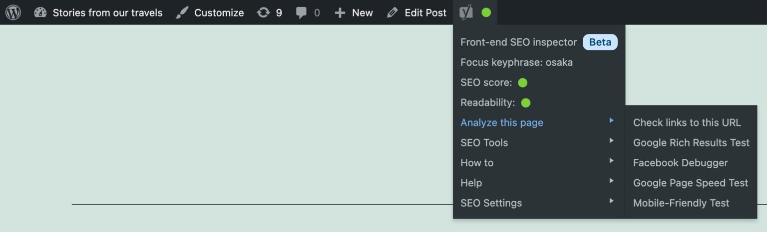 The Yoast SEO admin bar menu • Yoast
