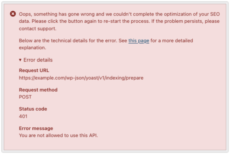 We couldn't complete the optimization of your SEO data • Yoast