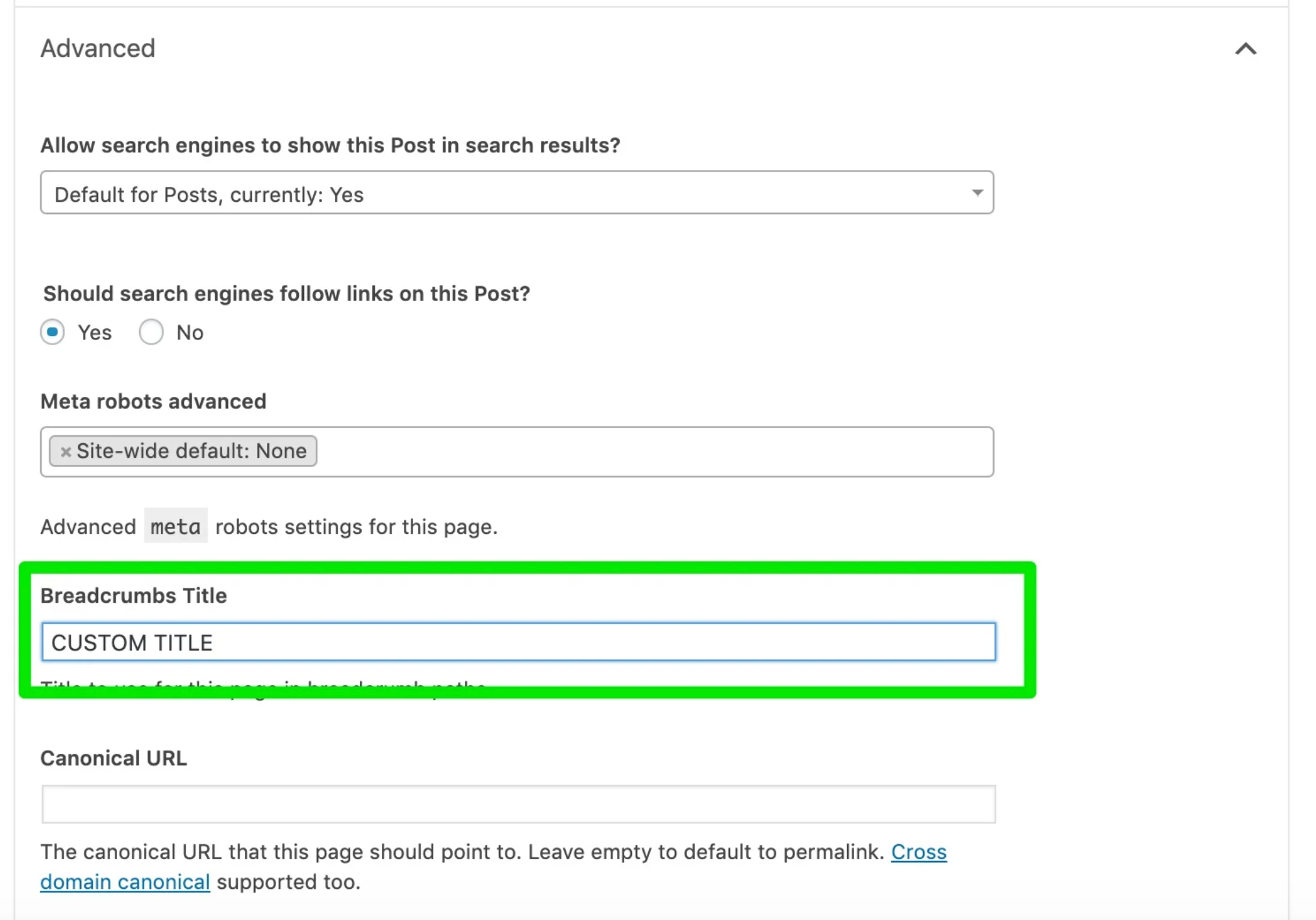 The breadcrumbs title setting • Yoast
