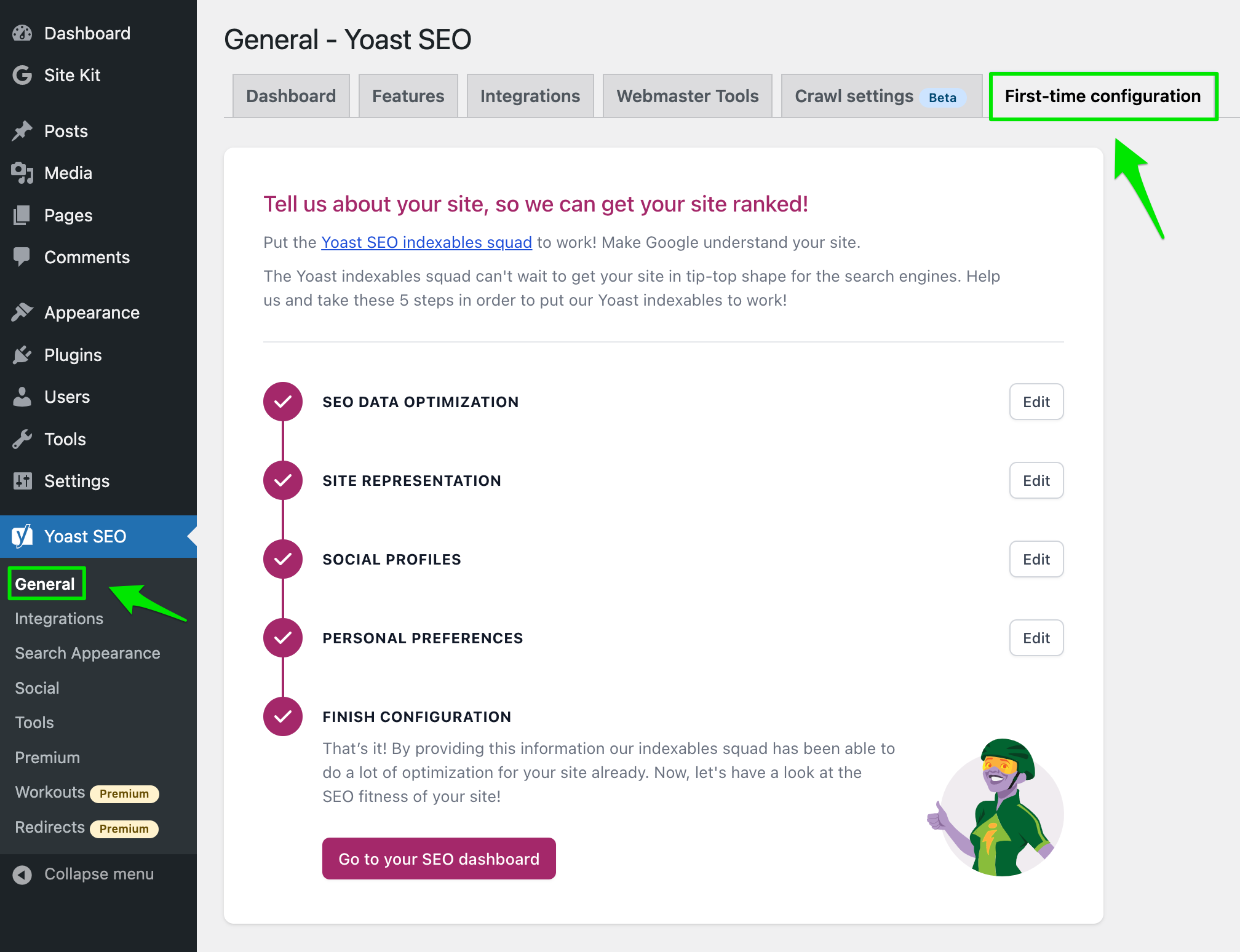 Yoast SEO First-time configuration • Yoast