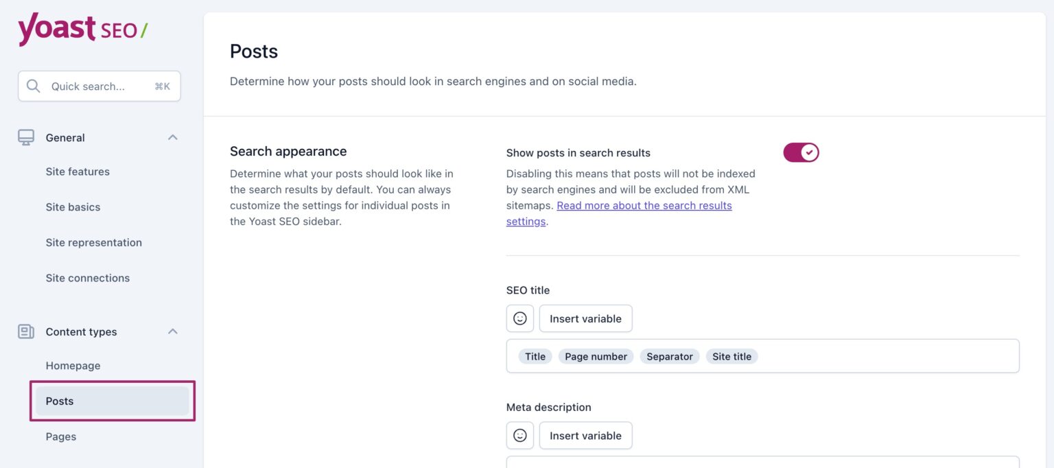 Selecting the Page or Article type in your Schema settings • Yoast