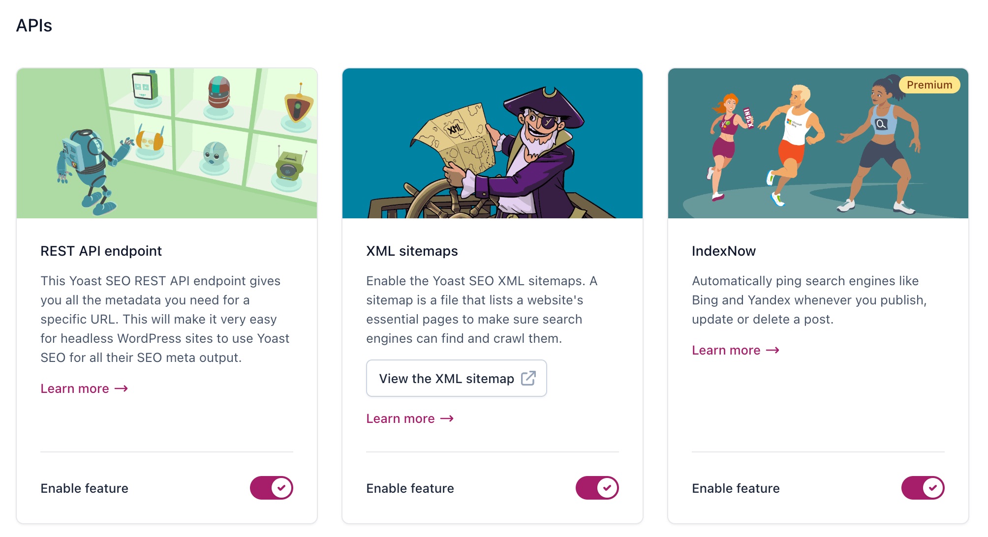 Yoast SEO settings: Site features • Yoast