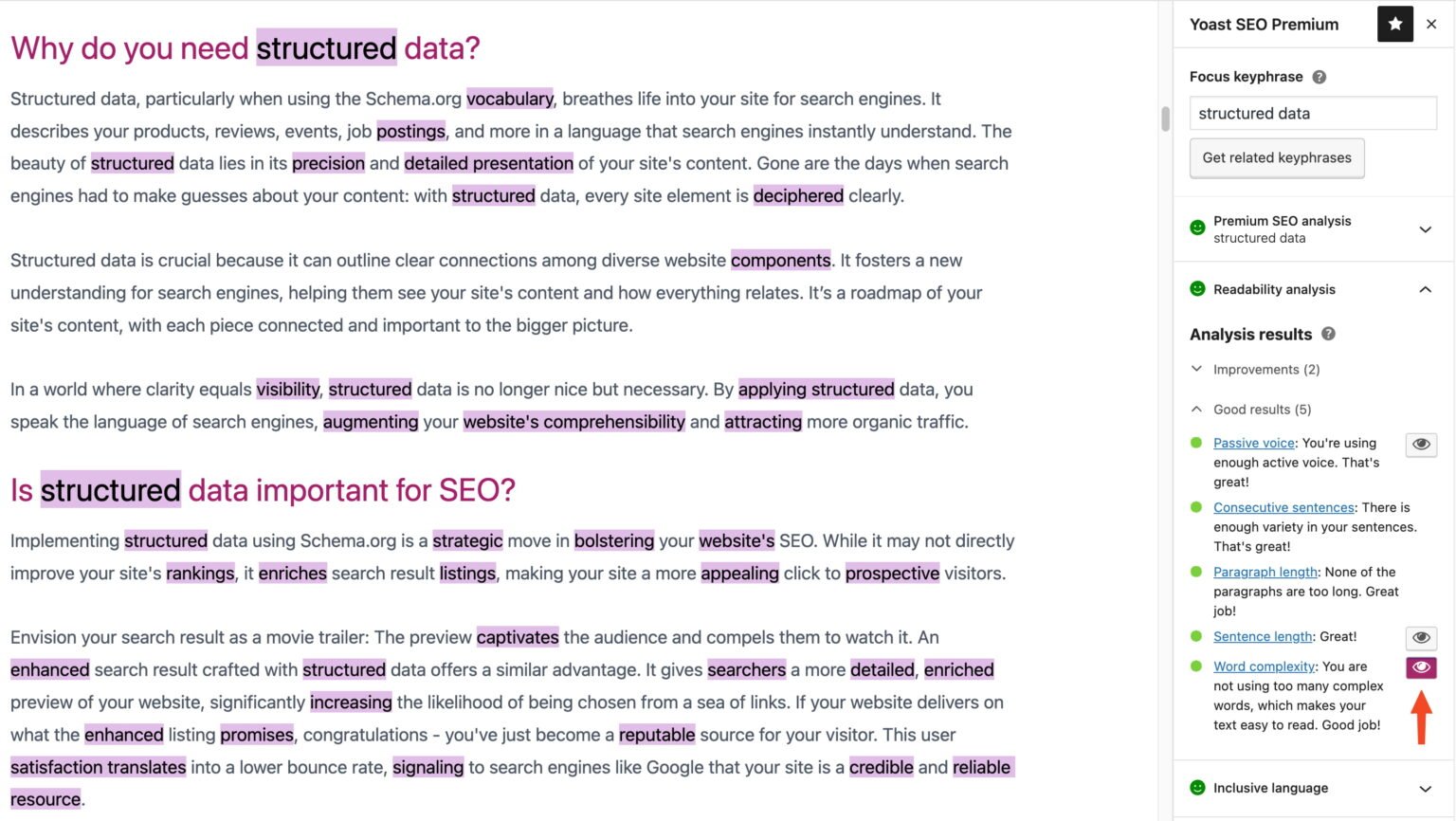 The word complexity assessment in Yoast SEO Premium • Yoast